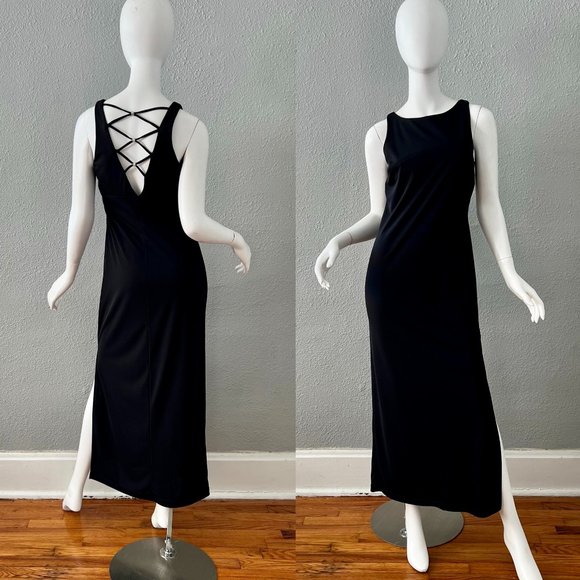 Dresses | Vintage 9s Black Y2k Plunging Backline Wiggle Cocktail Party ...
